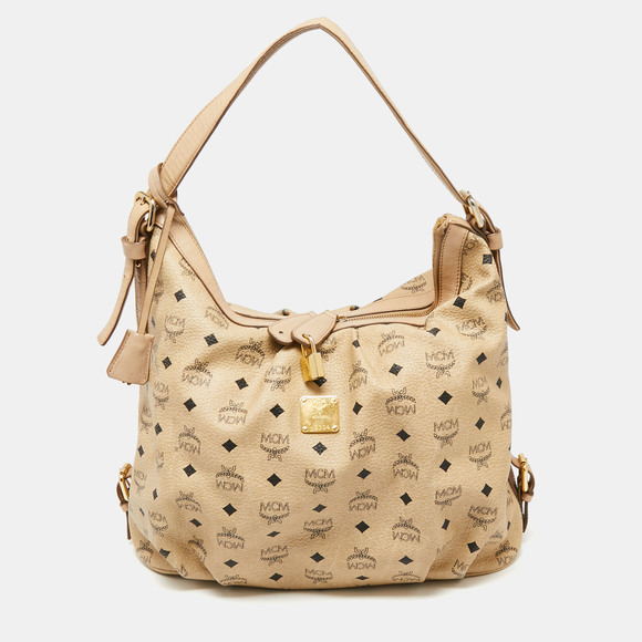 MCM | Bags | Mcm Beige Visetos Coated Canvas And Leather Essential Hobo ...